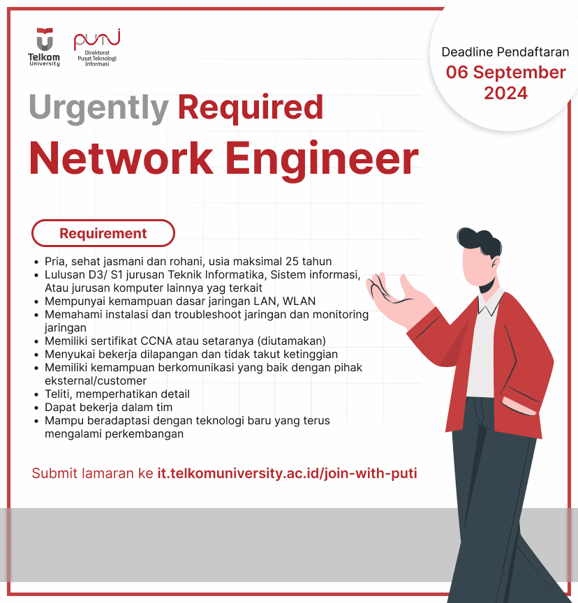 Lowongan Kerja Network Engineer Telkom University September 2024